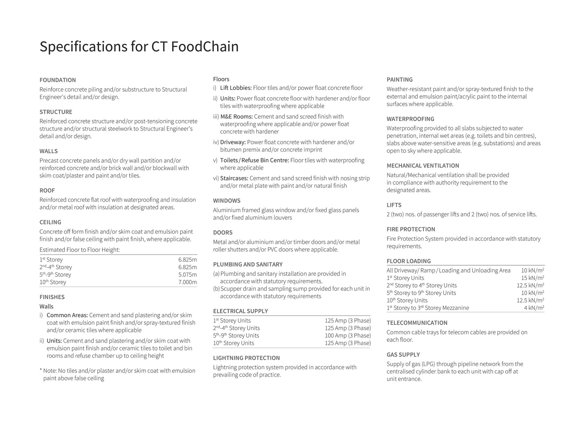 Specifications - CT FoodChain - Pandan Loop Food Factory